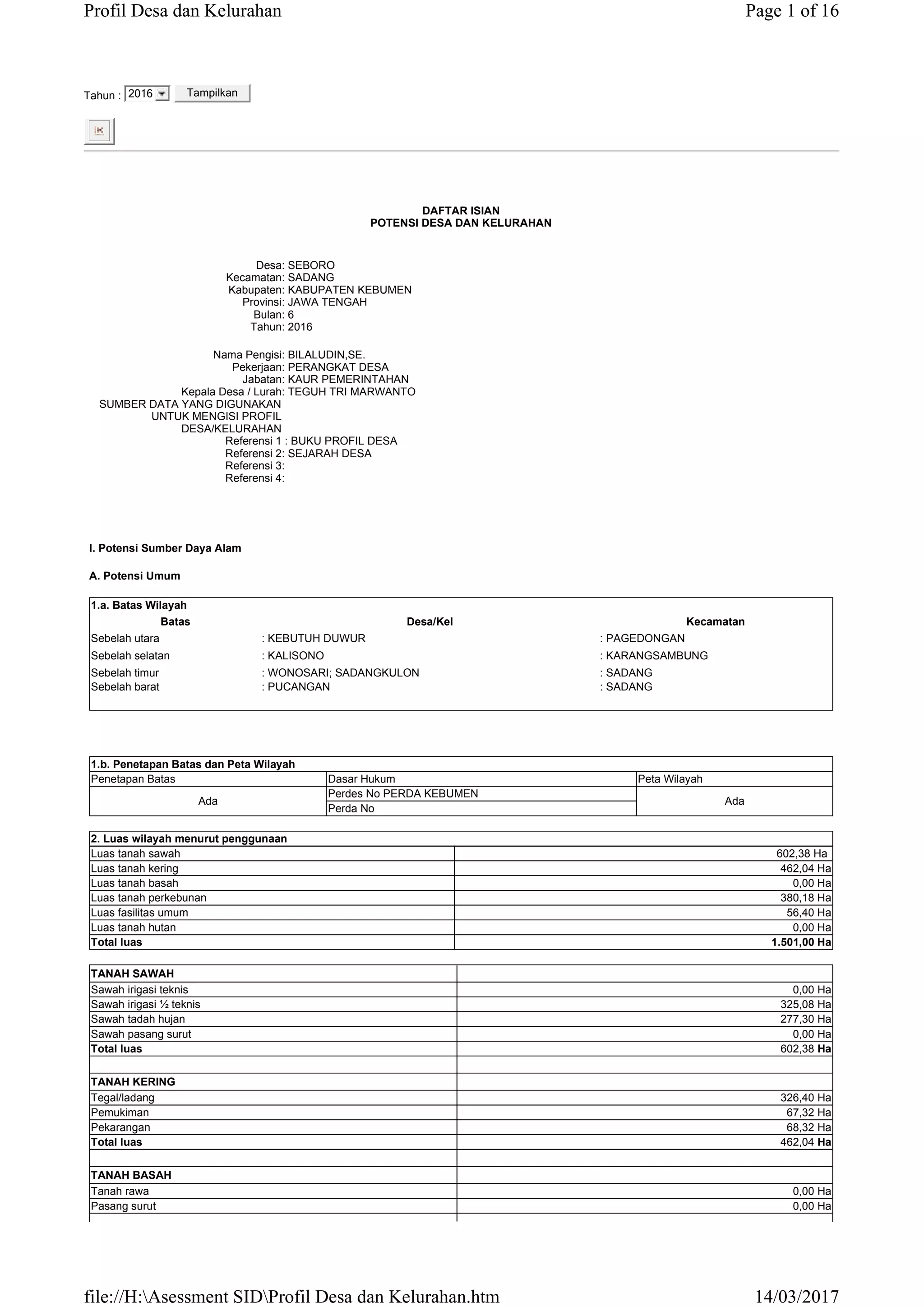 Profil desa dan kelurahan | PDF