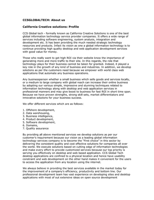 CCSGLOBALTECH: About us | PDF
