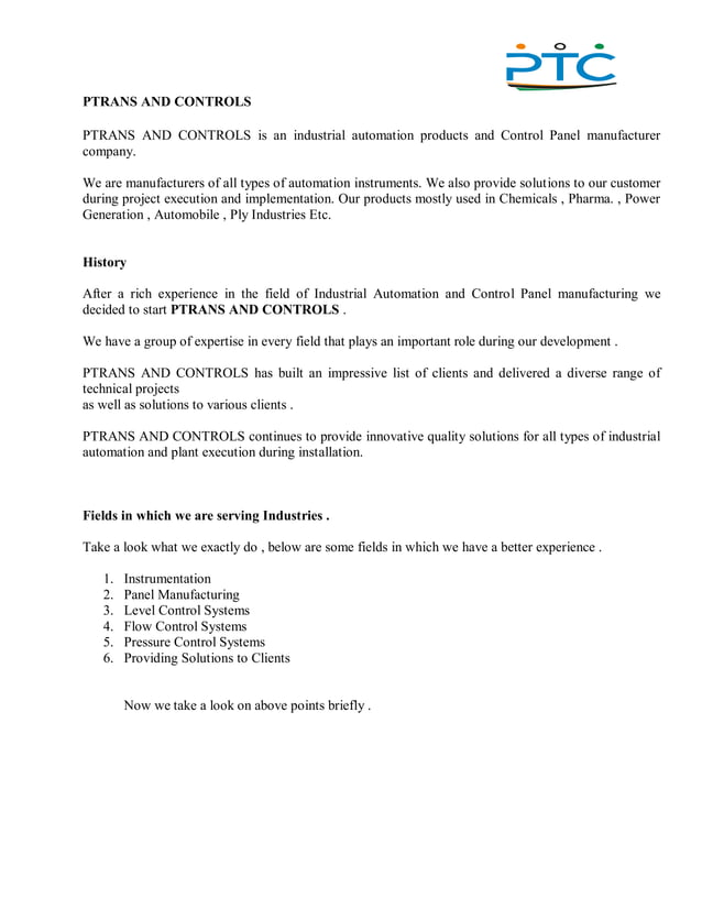 PTRANS AND CONTROLS PROFILE | PDF