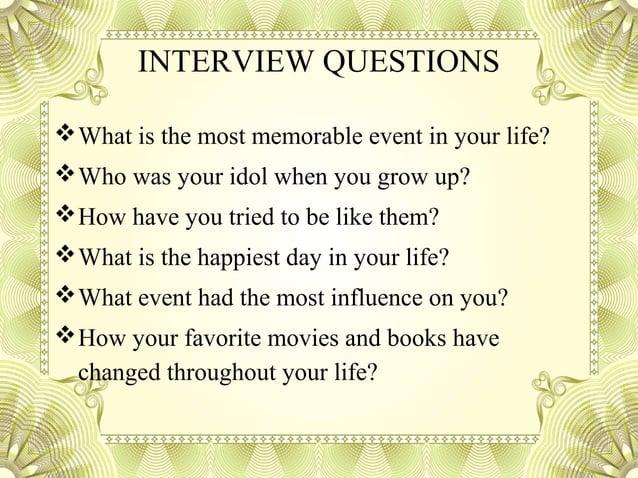 Profile essay interview questions | PPT