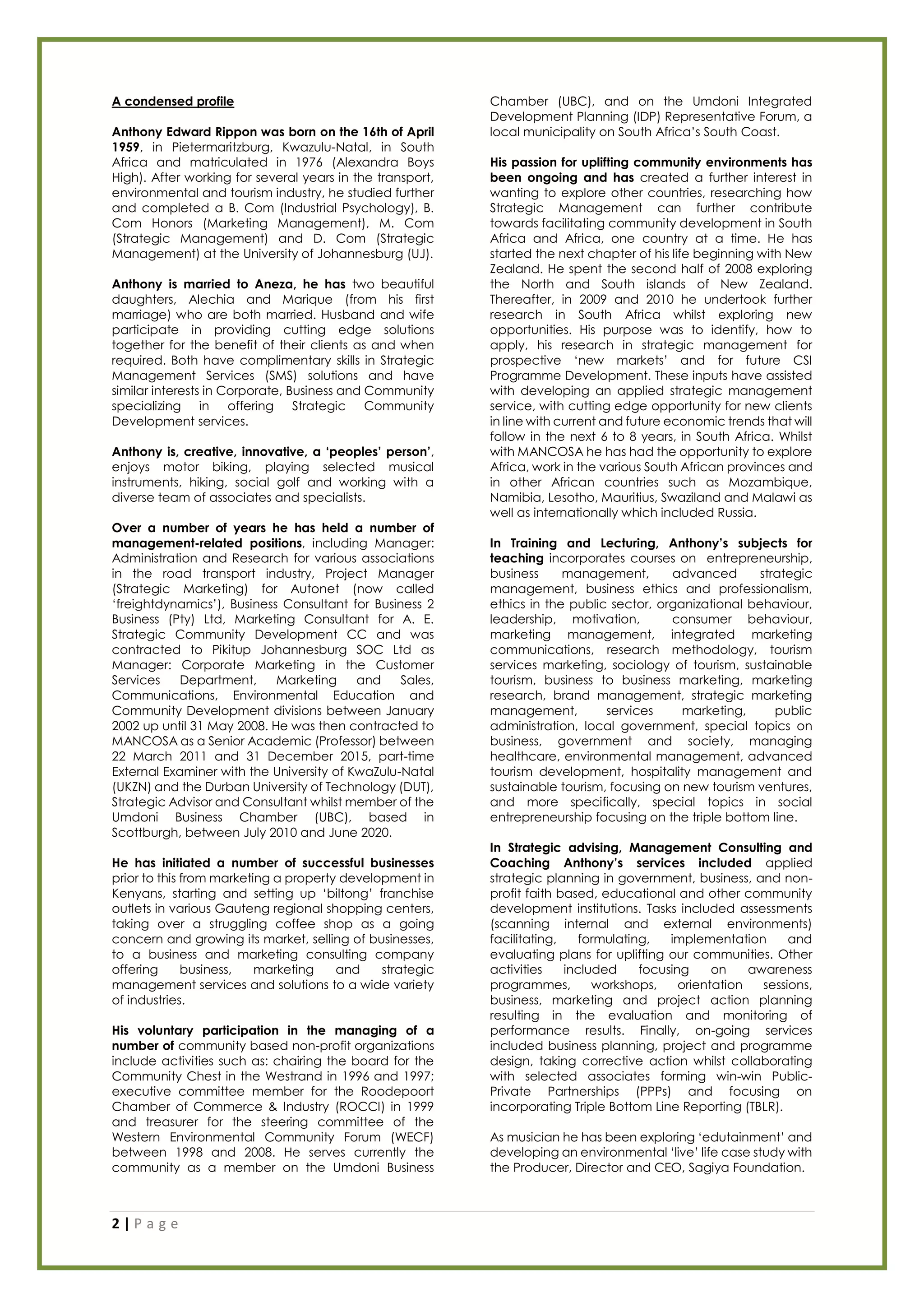 Profile 2022 - Dr. [Prof.] Anthony Rippon | PDF