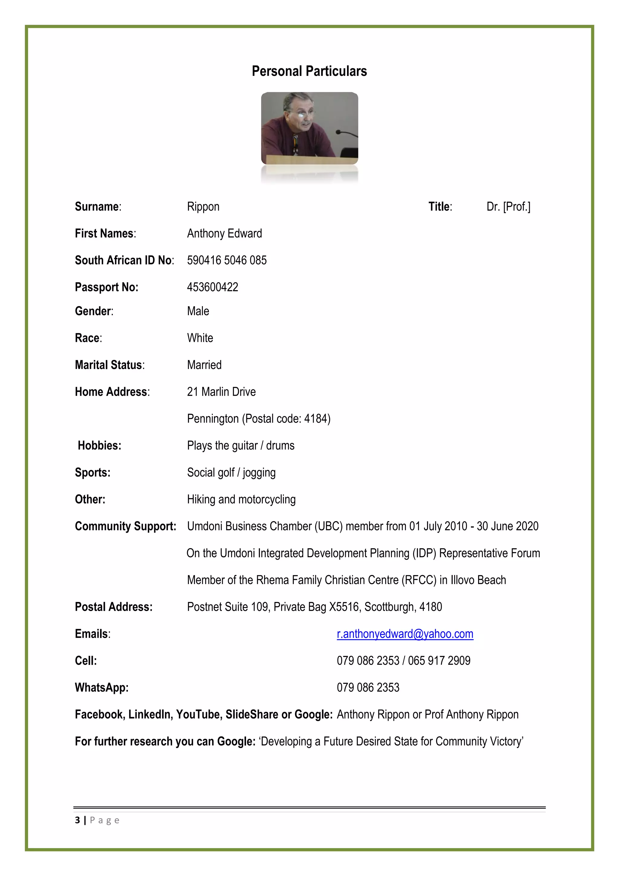 Profile 2022 - Dr. [Prof.] Anthony Rippon | PDF