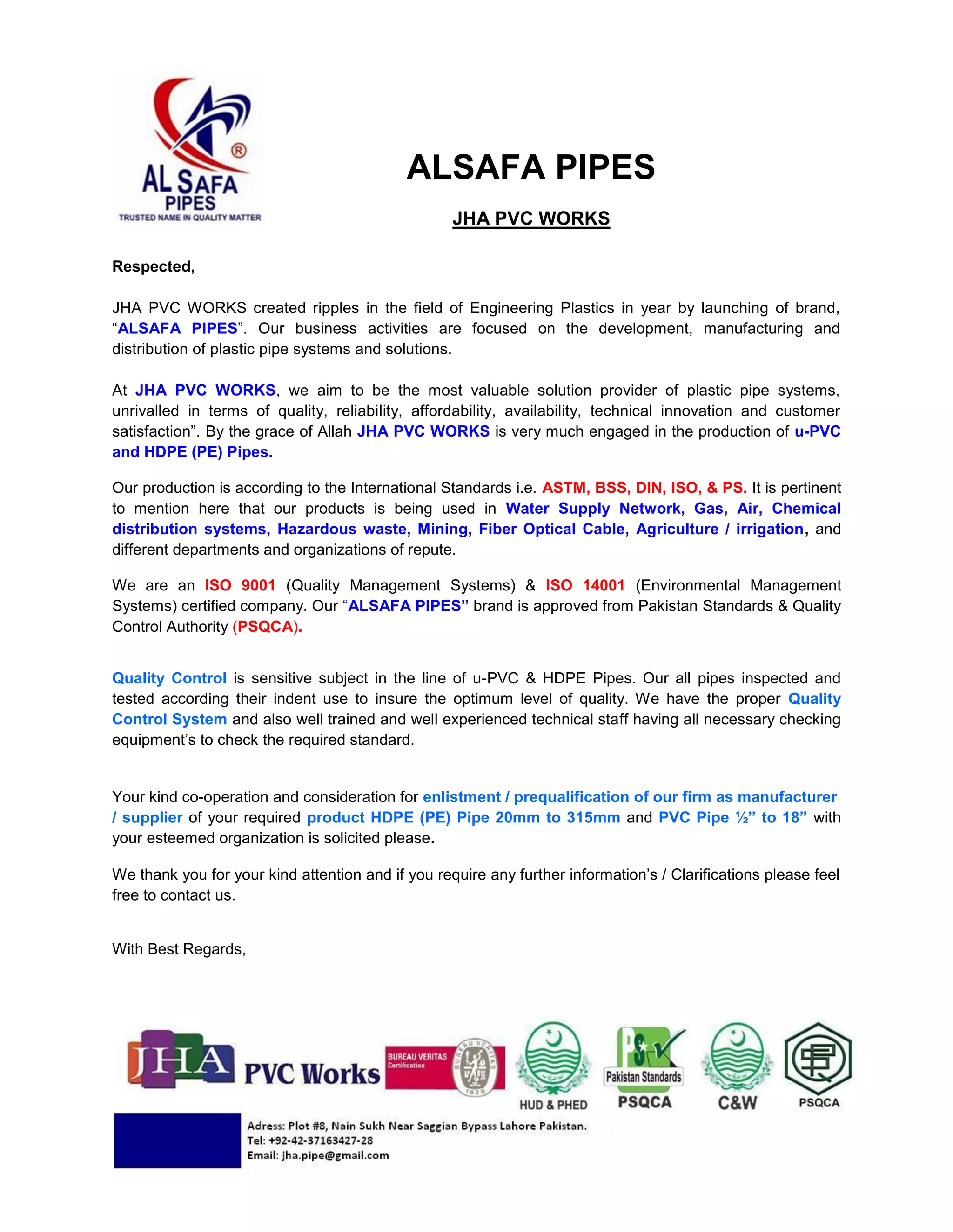 Alsafa Pipes Pakistan | PDF