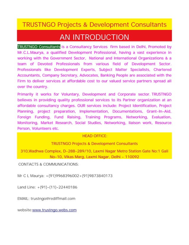 Profile and projects_trustngo_projects_and_development_consultants__1_ | PDF