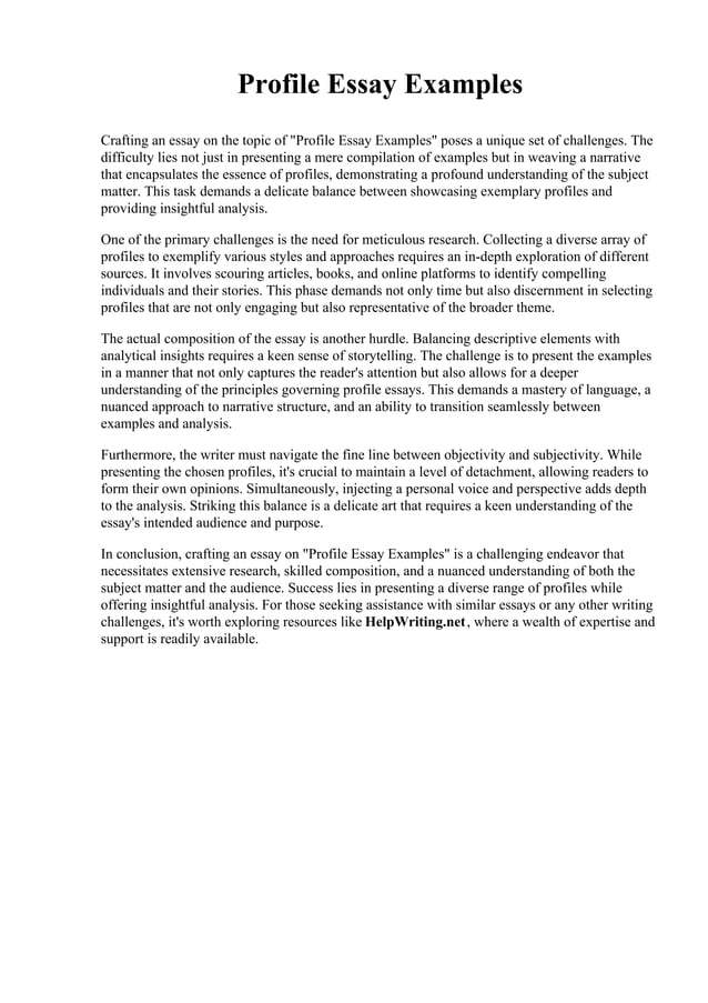Profile Essay Examples. Coquitlam College | PDF