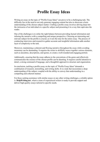 Profile Essay Ideas | PDF
