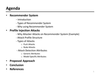 Profile injection attack detection in recommender system | PPTX | Internet | Computing