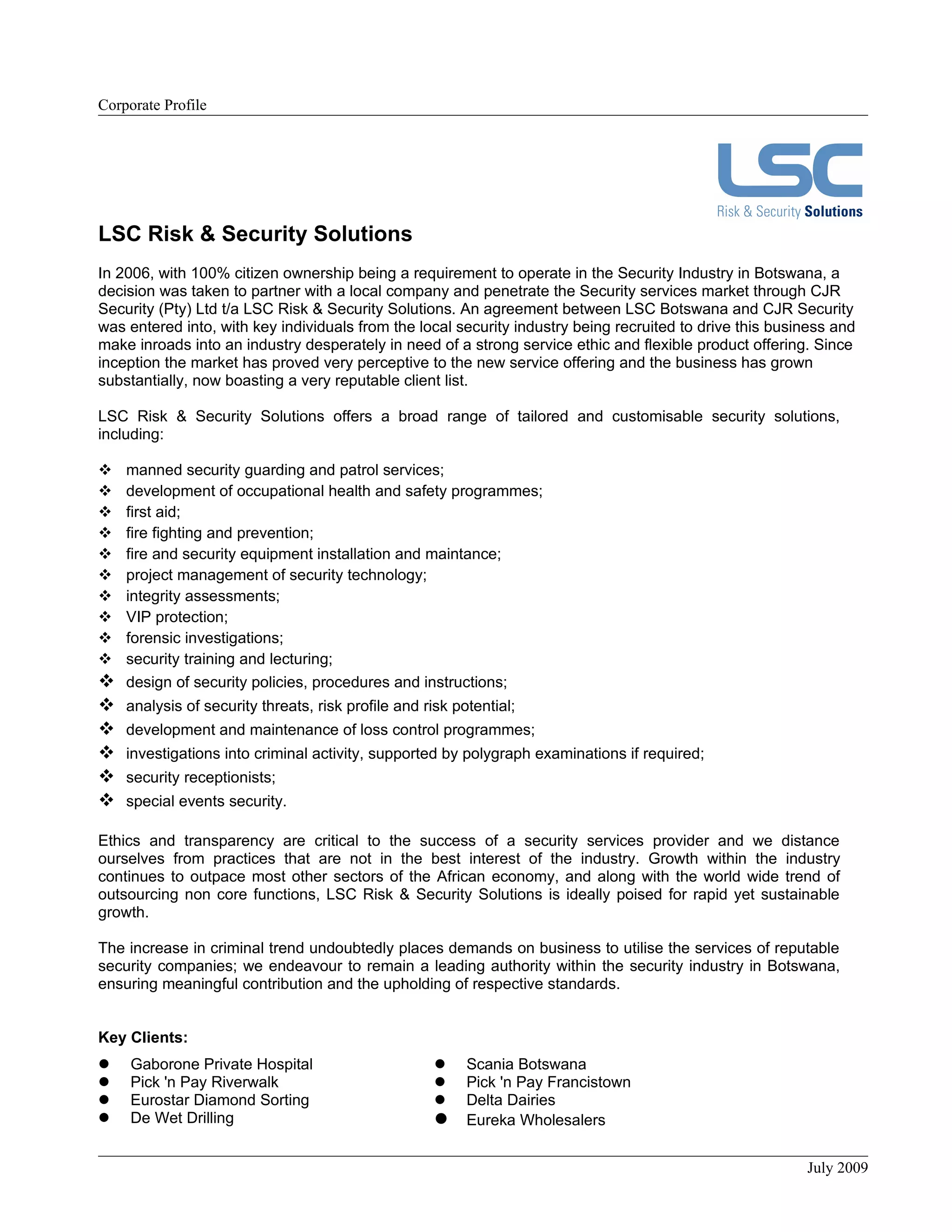 LSC Company Profile | PDF