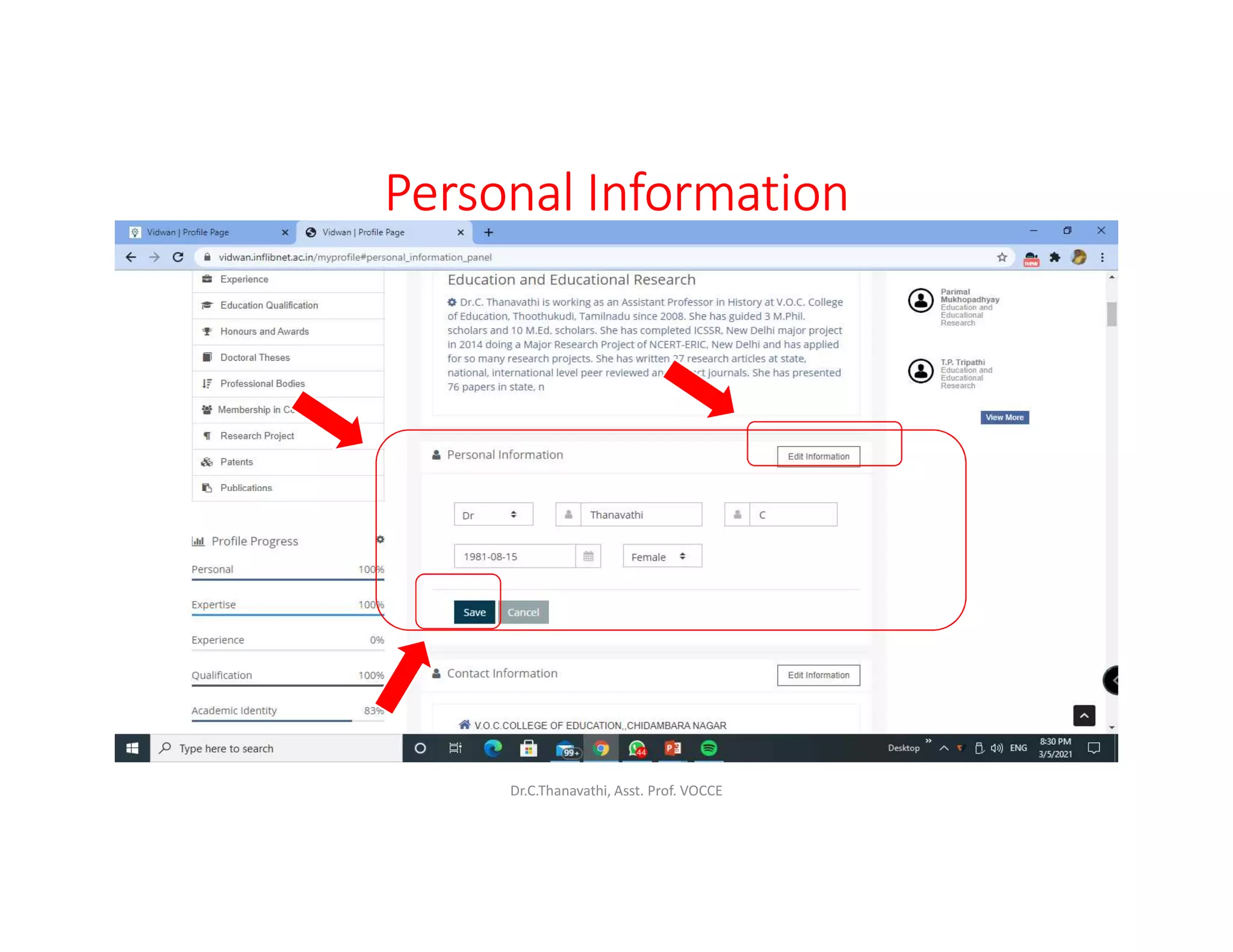 Profile Management System for Academic/Research Visibility-Vidwan | PDF