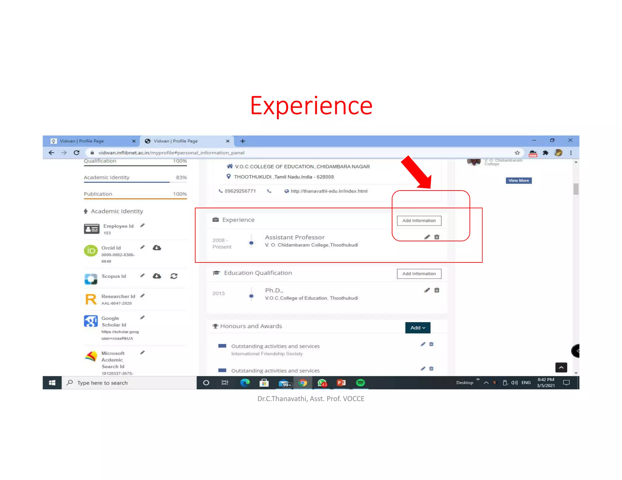 Profile Management System for Academic/Research Visibility-Vidwan | PDF