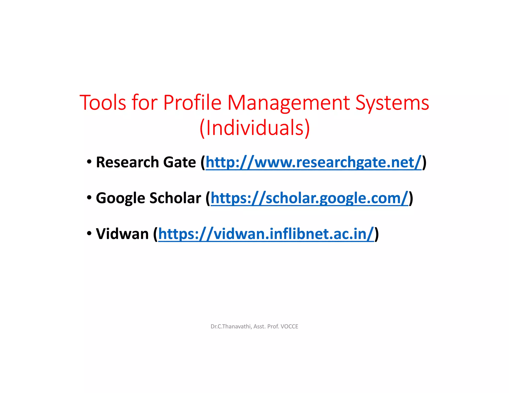 Profile Management System for Academic/Research Visibility-Vidwan | PDF