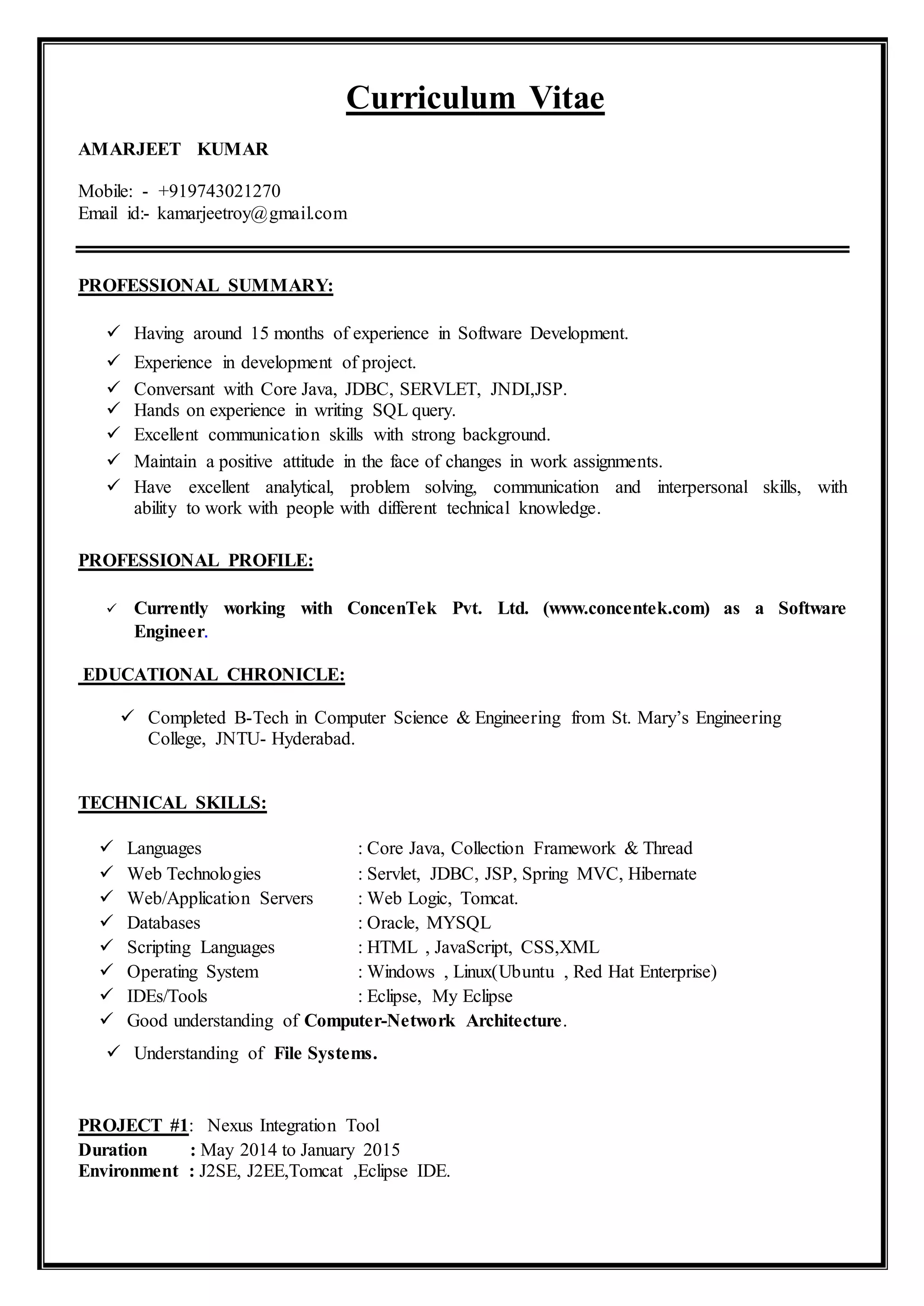 Profile of amarjeet | DOCX