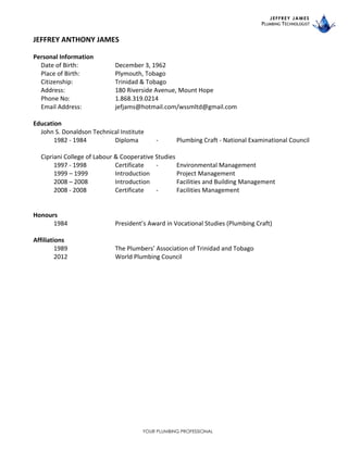 Profile of a professional plumber jeffrey james | PDF