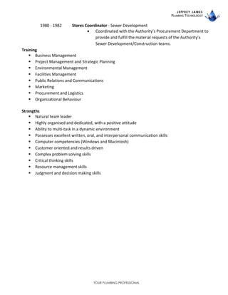 Profile of a professional plumber jeffrey james | PDF