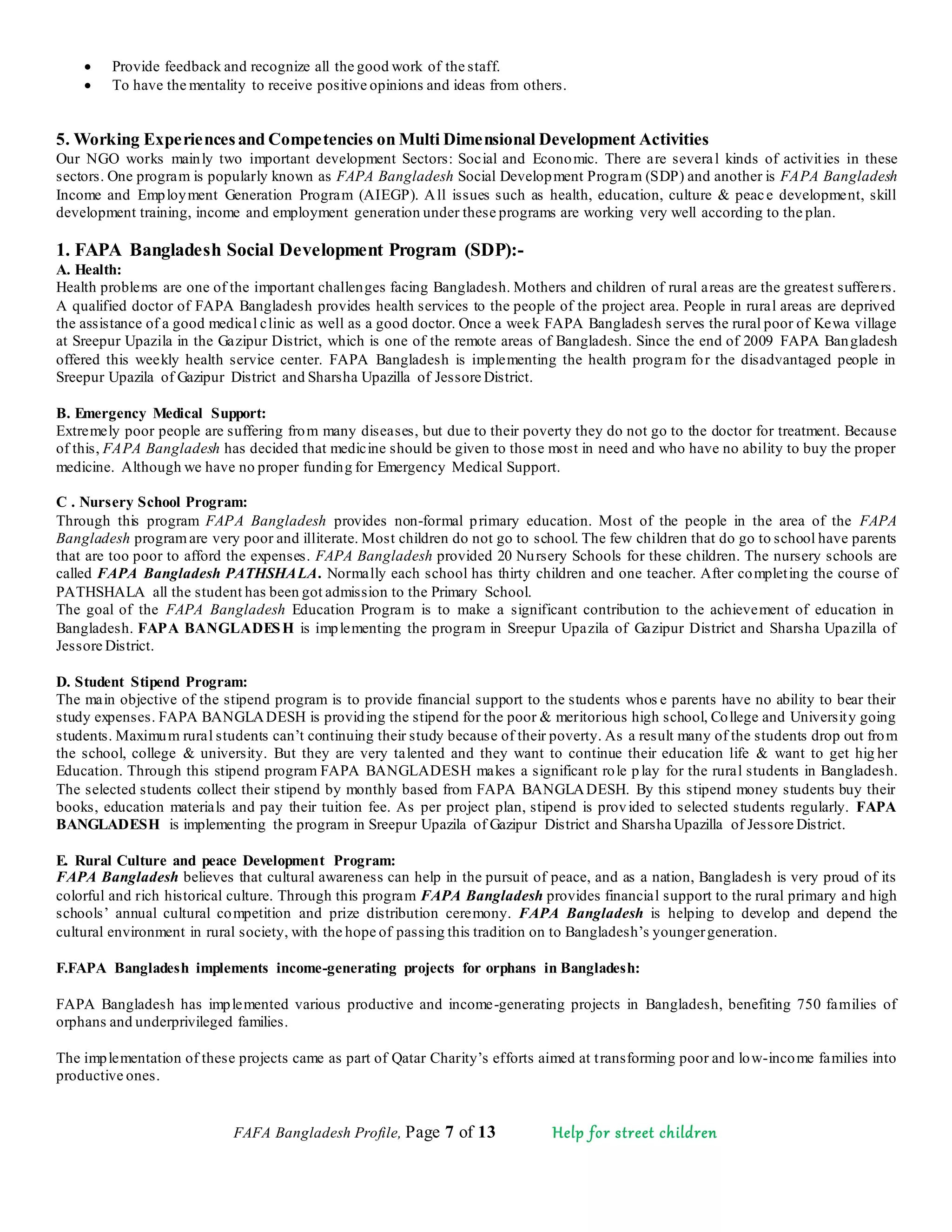 Profile of FAPA bangladesh. | DOC | Children\'s Health | Healthy Living