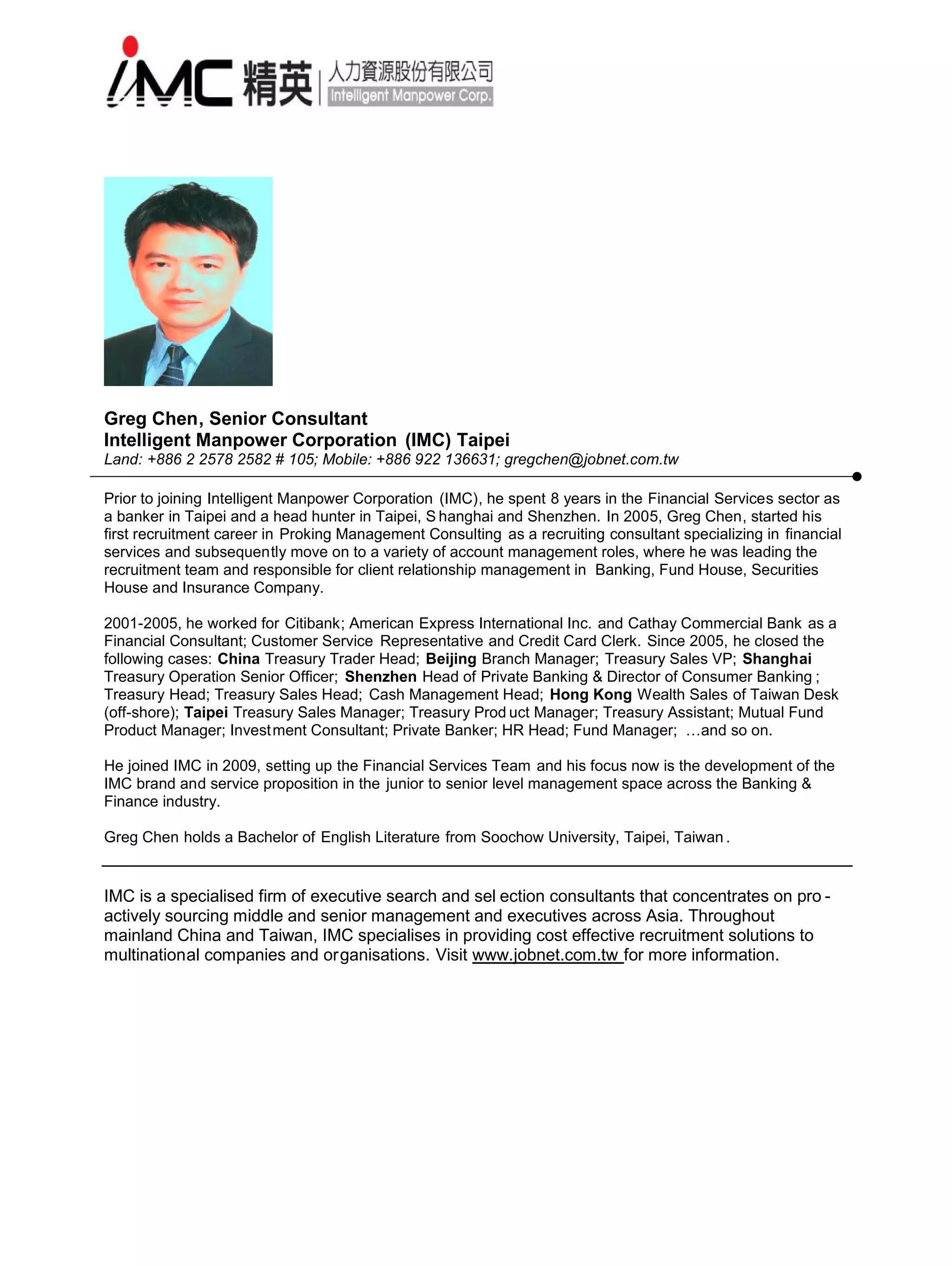 Profile Of Greg Chen | PDF | Management Consulting Industry | Industries