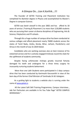 Profile of lion getek karthik | PDF