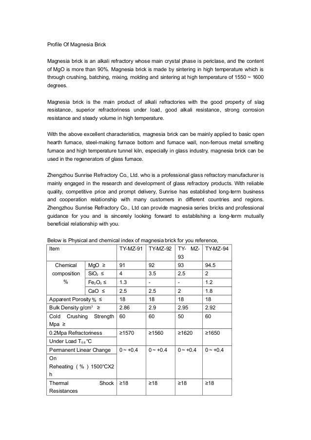 Profile of magnesia brick
