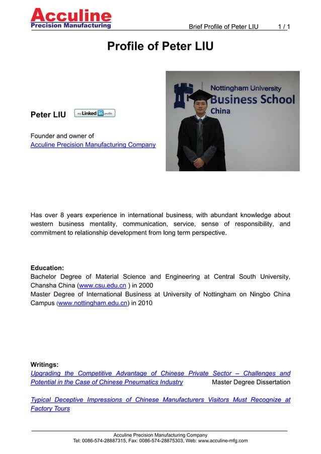 Profile of peter liu | PDF | Business | Business and Finance