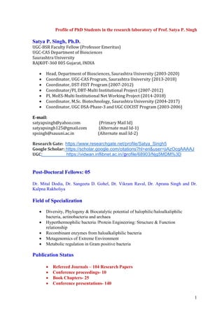 Profile of ph d students in the lab of prof. satya p. singh | PDF
