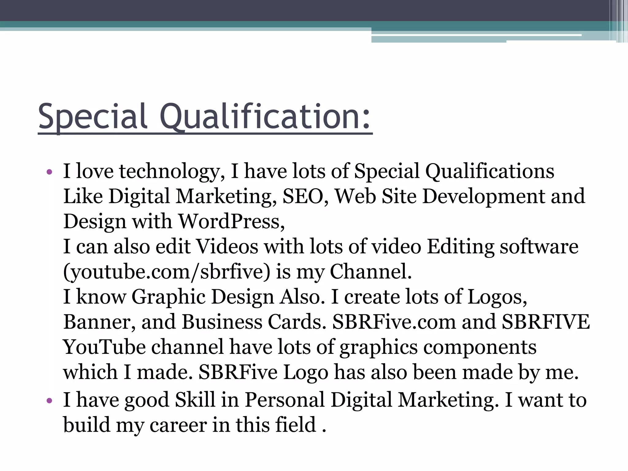 Digital Marketing Profile By sumon | PPT | Free Download