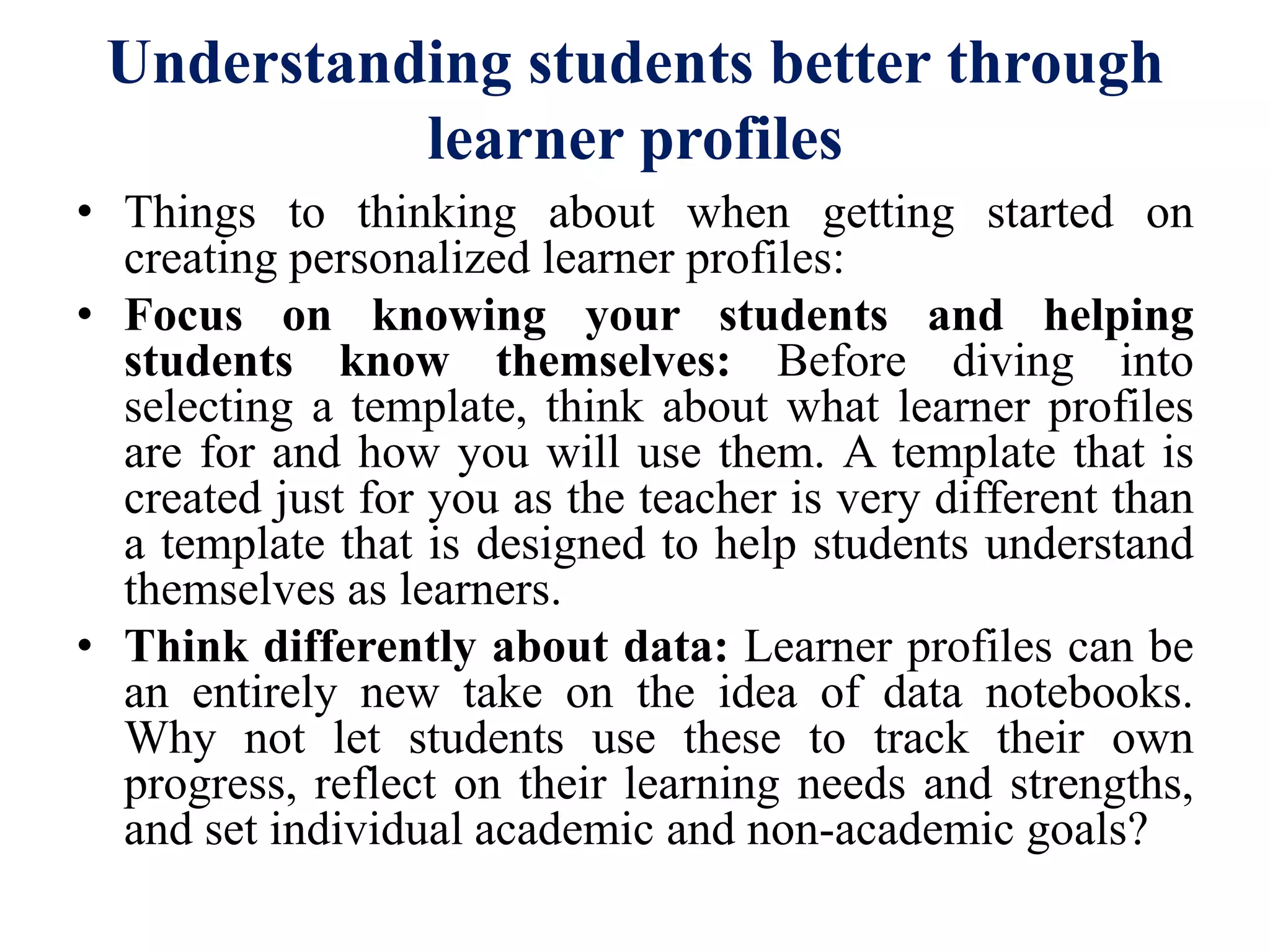 Learner Profile and Steps to Develop a Learner Profile | PDF