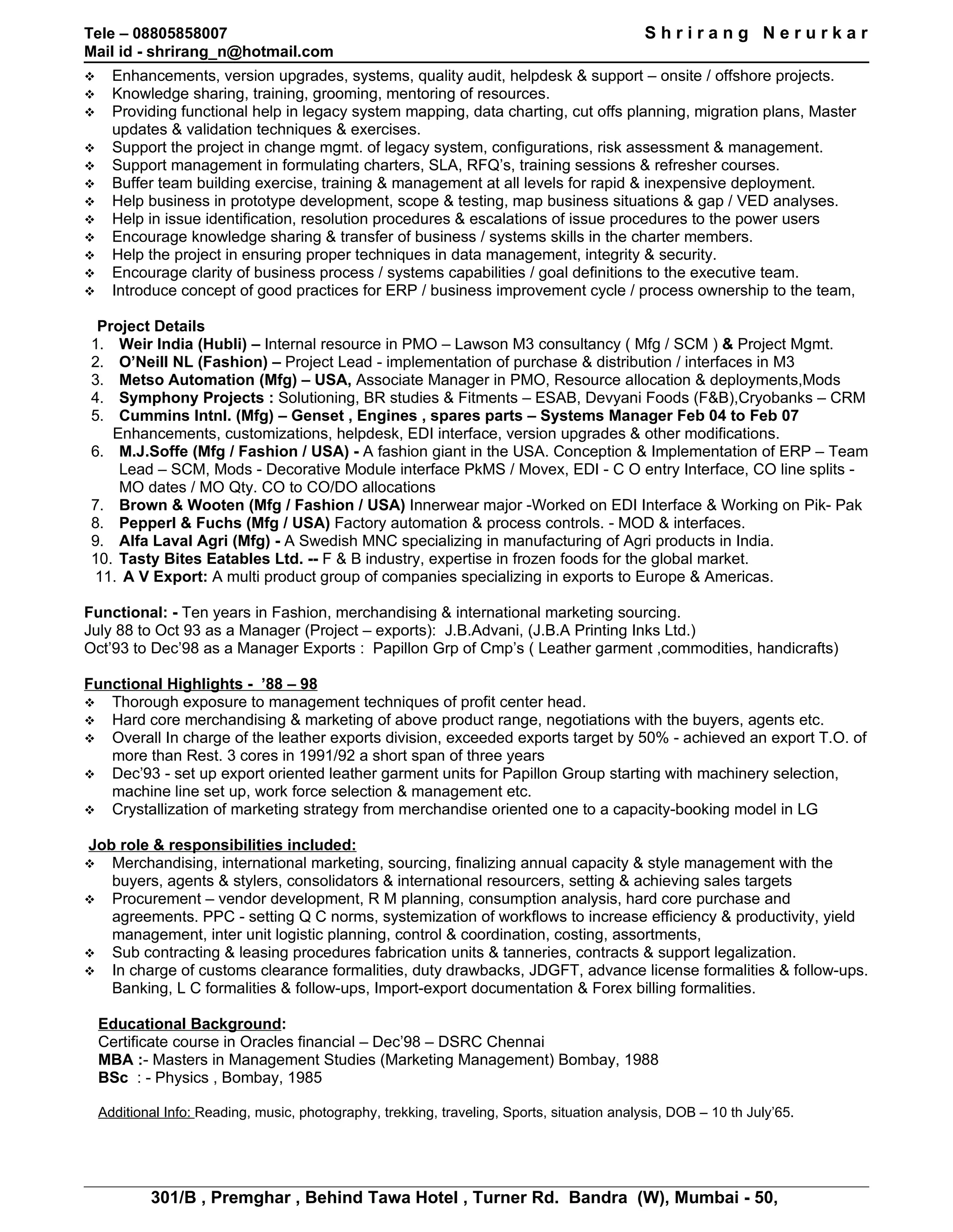 Profile Shrirang Nerurkar ERP_Mgmt_1Q12 | DOC