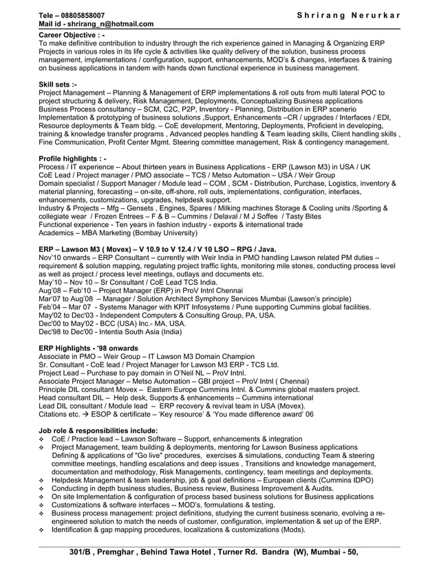 Profile Shrirang Nerurkar ERP_Mgmt_1Q12 | PDF