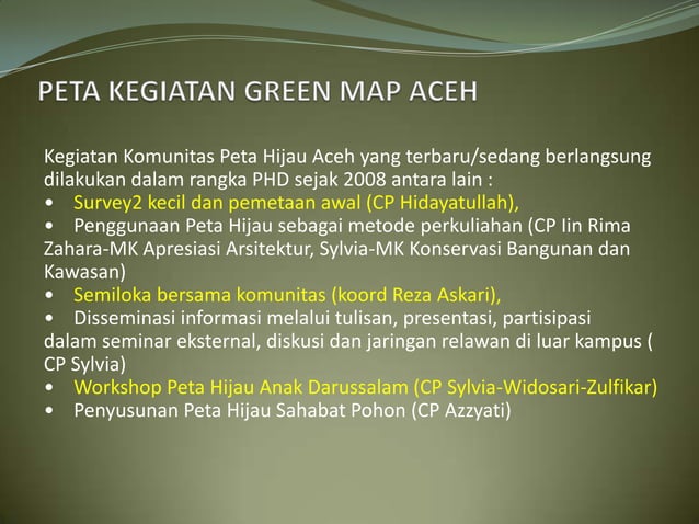 Peta Kegiatan Peta Hijau Aceh (2010) | PPT