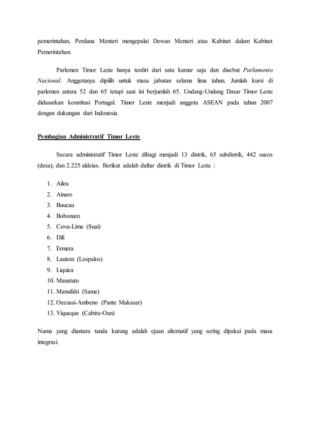 Profil negara timor leste | DOCX