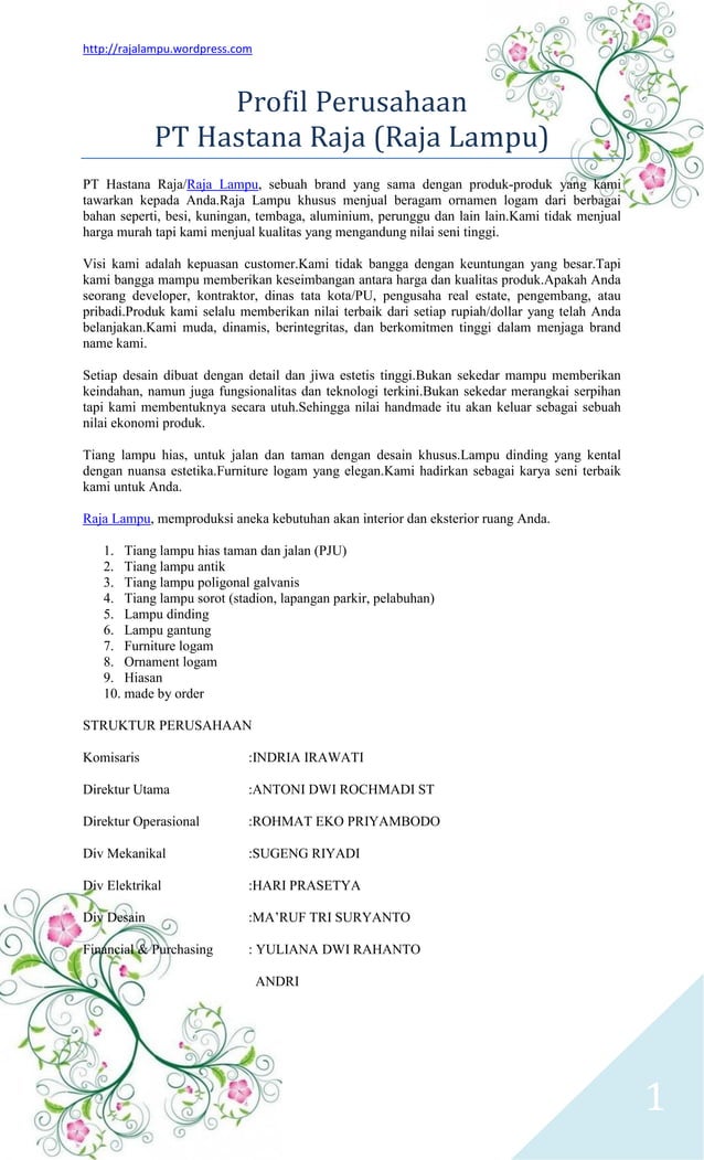 Profil Perusahaan Raja Lampu | PDF