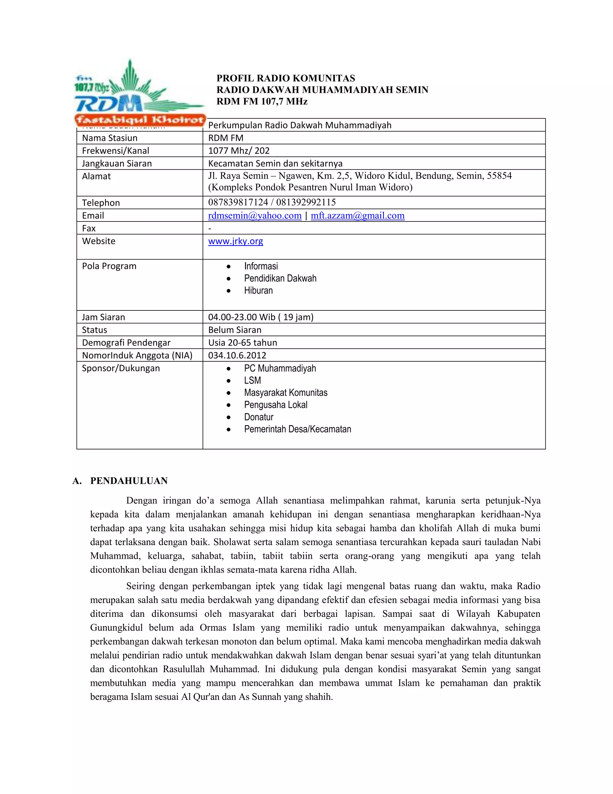 Profil radio komunitas | DOCX