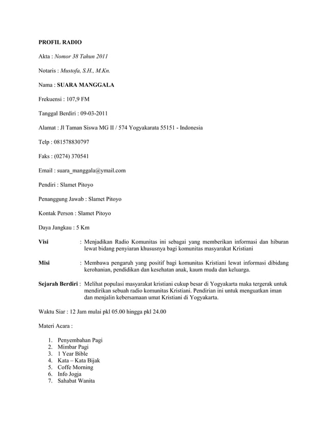 Profil radio suara manggala | DOCX