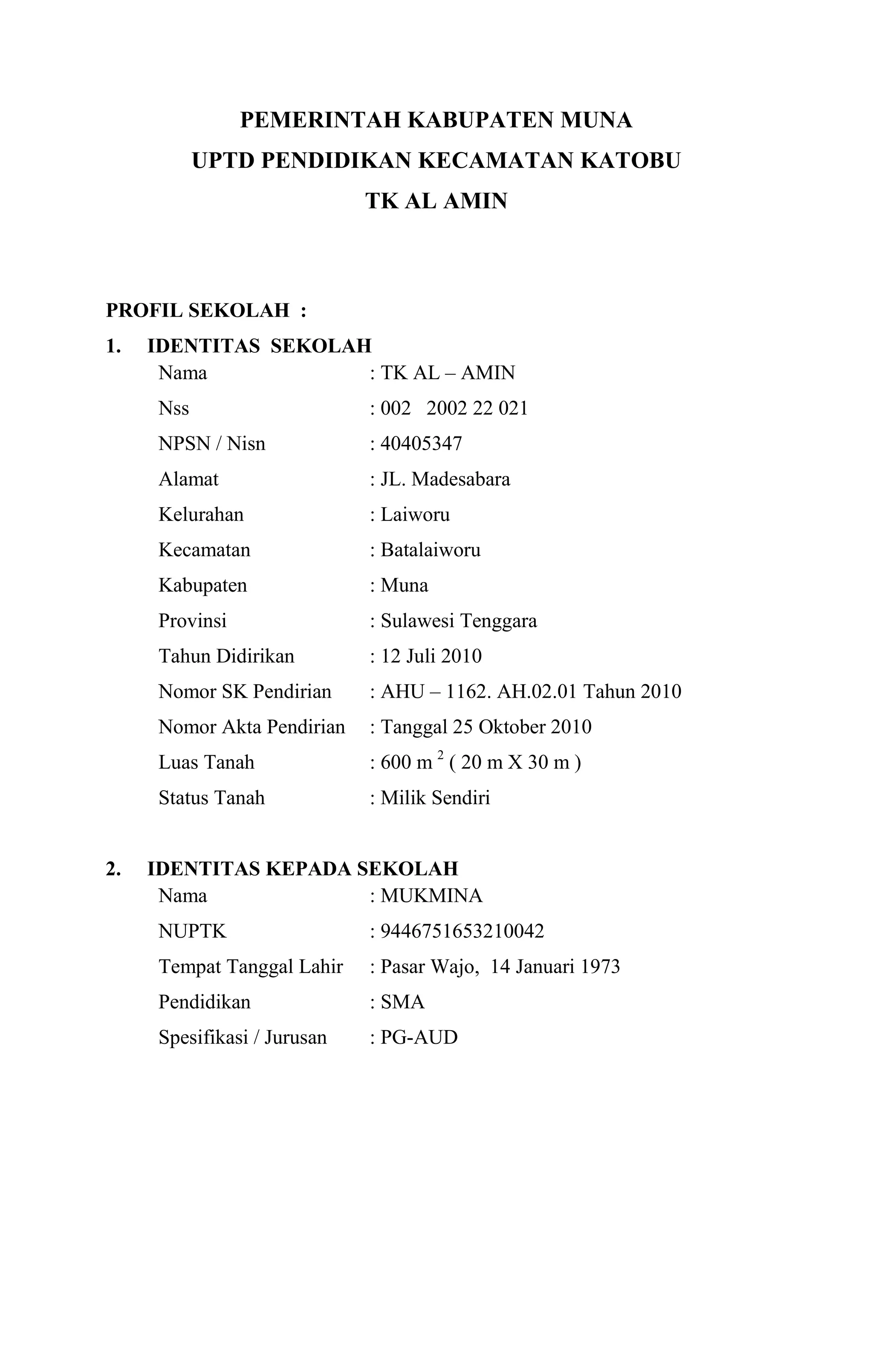 Profil sekolah tk al amin | DOCX