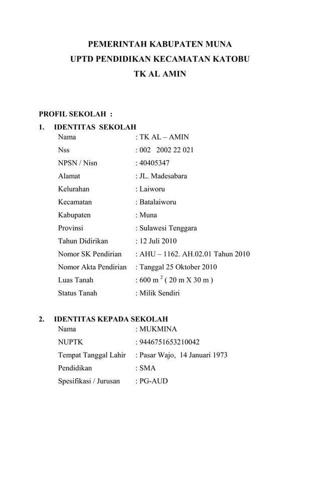 Profil sekolah tk al amin | PDF