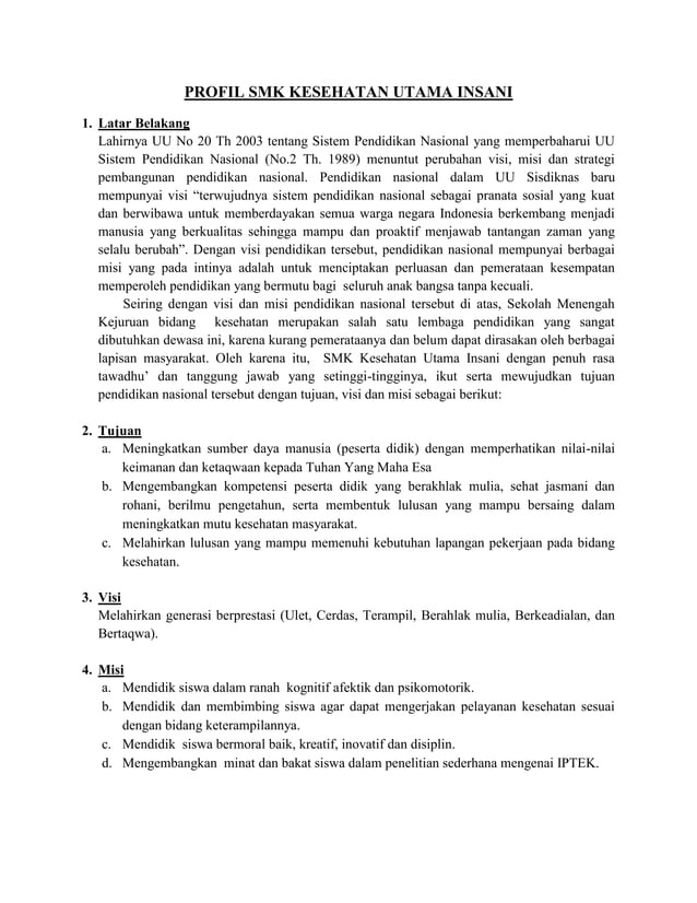Profil smk kesehatan utama insani | PDF
