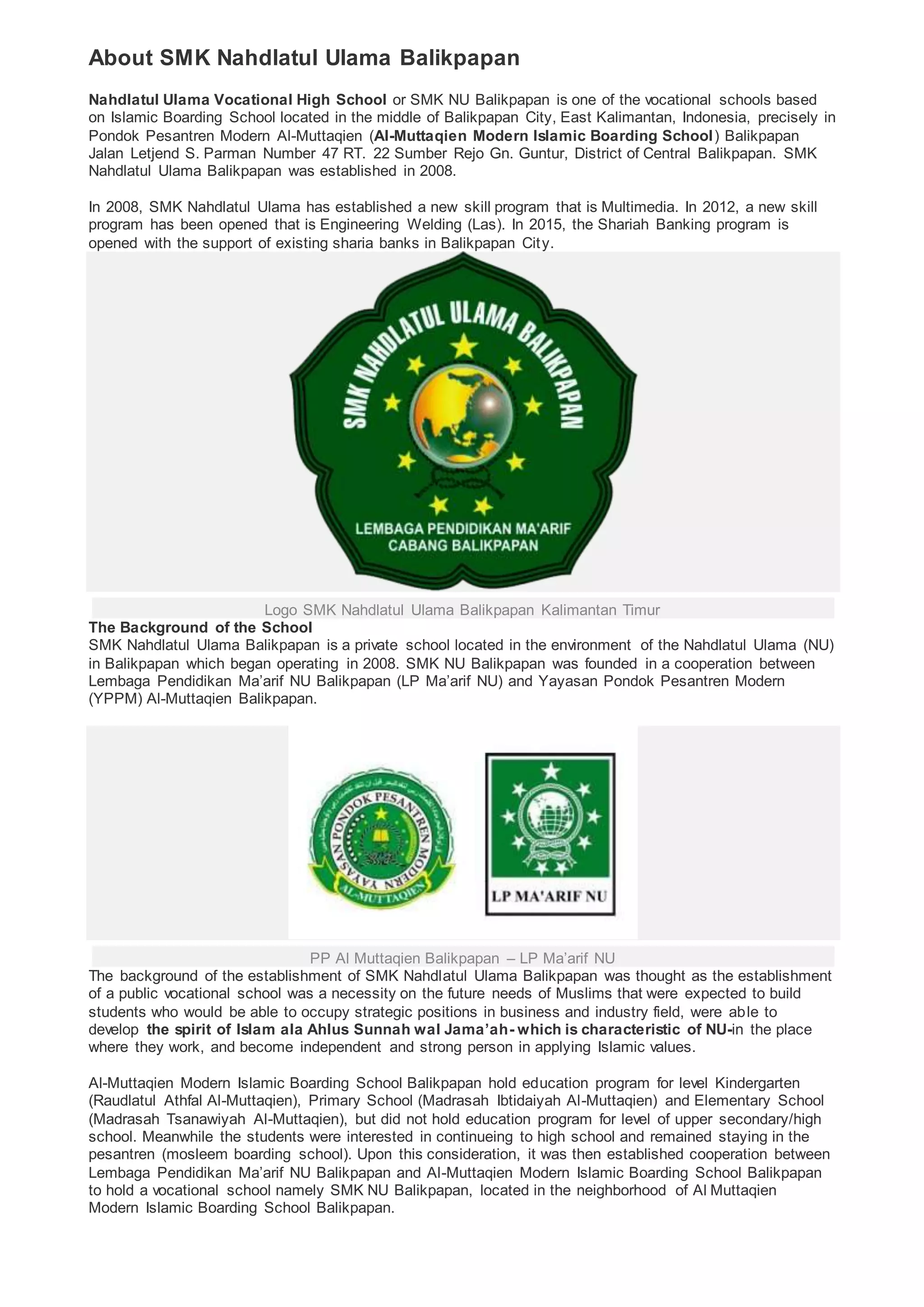 Profil SMK Nahdlatul Ulama Balikpapan - NU School | DOCX
