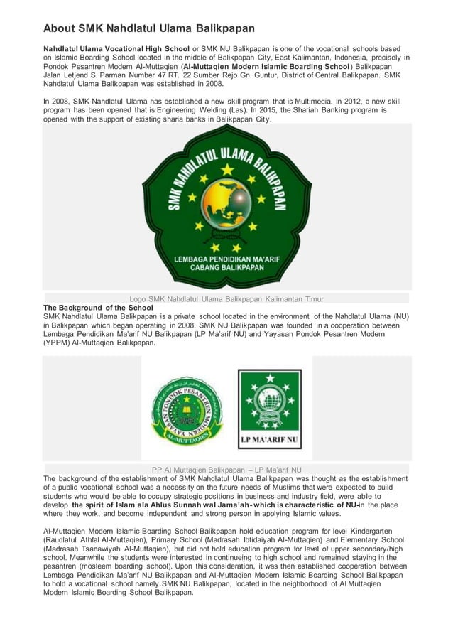 Profil SMK Nahdlatul Ulama Balikpapan - NU School | DOCX | Islam ...