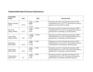 Financial Ratio Analysis Tutorial Exercise 1 Answers | PDF