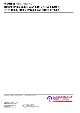 Data Teknis Gossen Metrawatt Installation Tester : PROFITEST PRIME ...