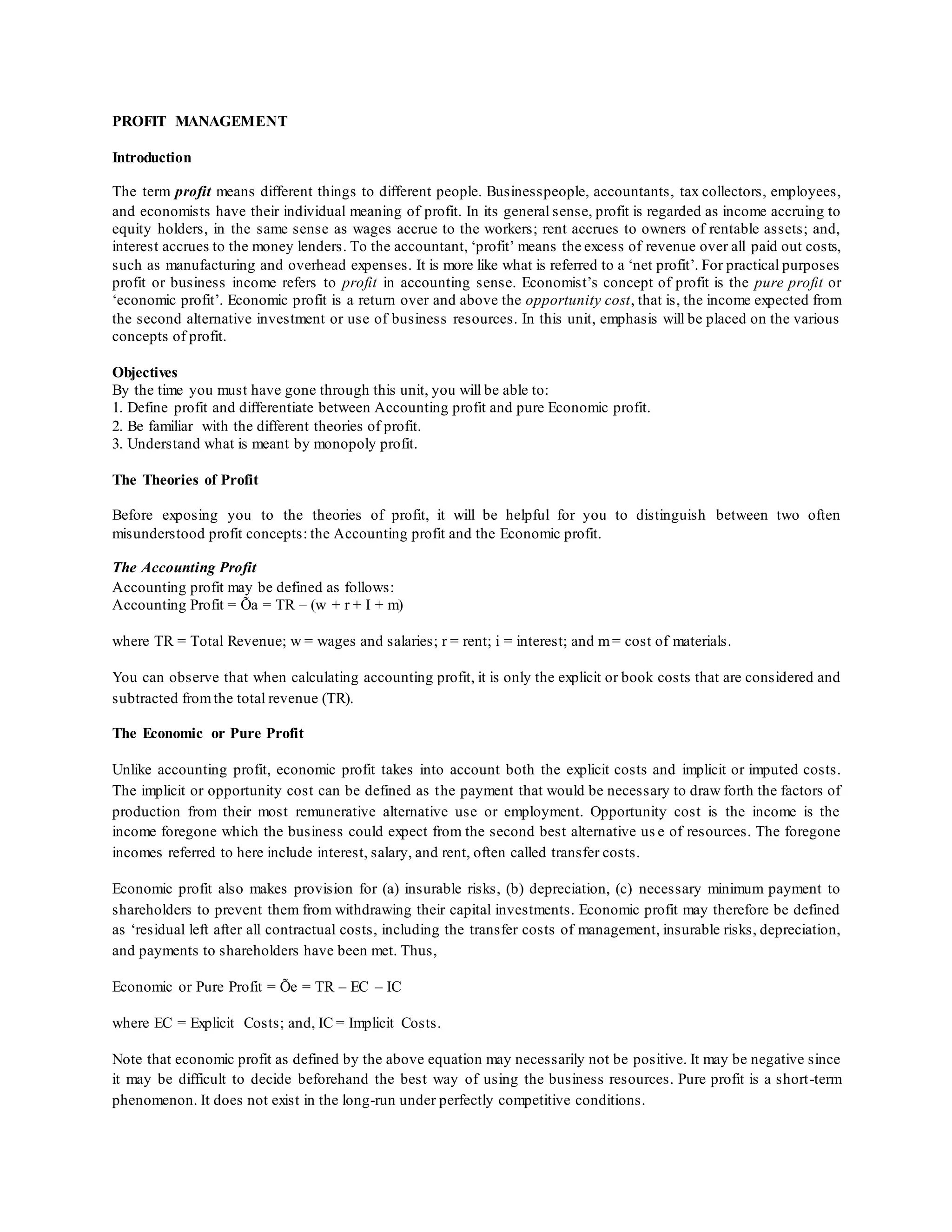 Profit management | DOCX