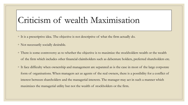 Profit maximisation vs wealth maximisation | PPTX