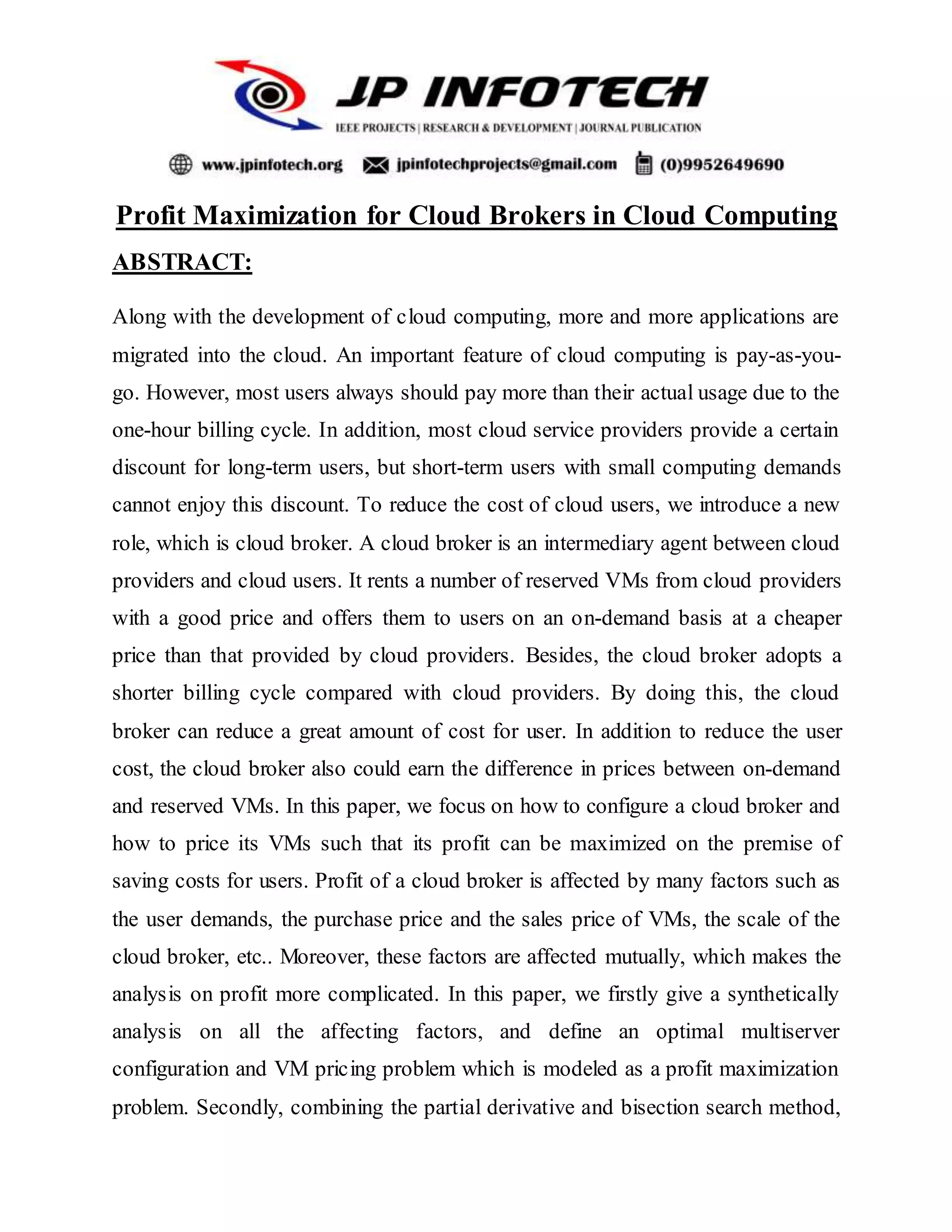 Profit Maximization for Cloud Brokers in Cloud Computing | PDF