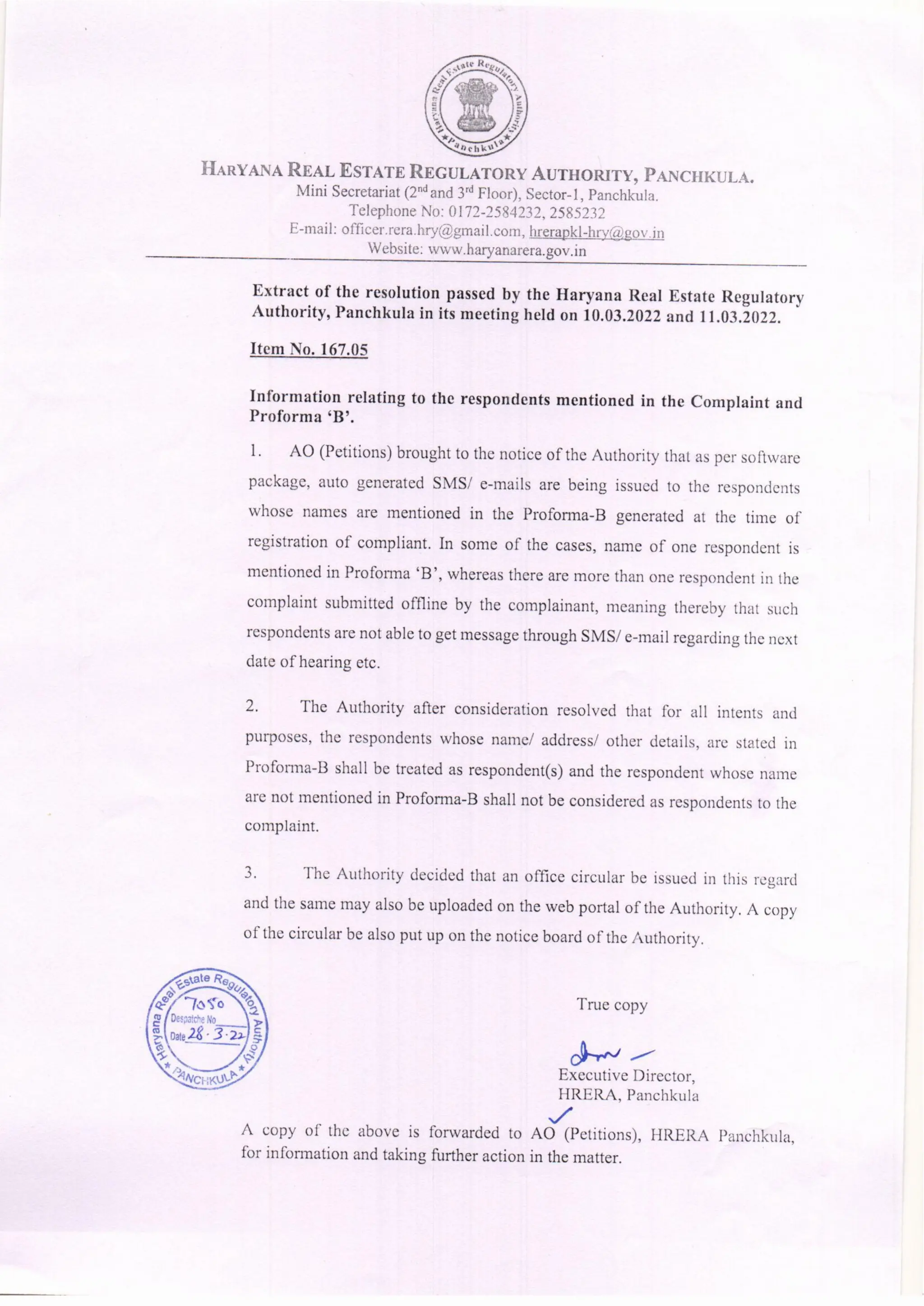 Proforma B in Panchkula RERA Complaint Authority | PDF