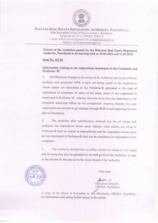 Proforma B in Panchkula RERA Complaint Authority | PDF