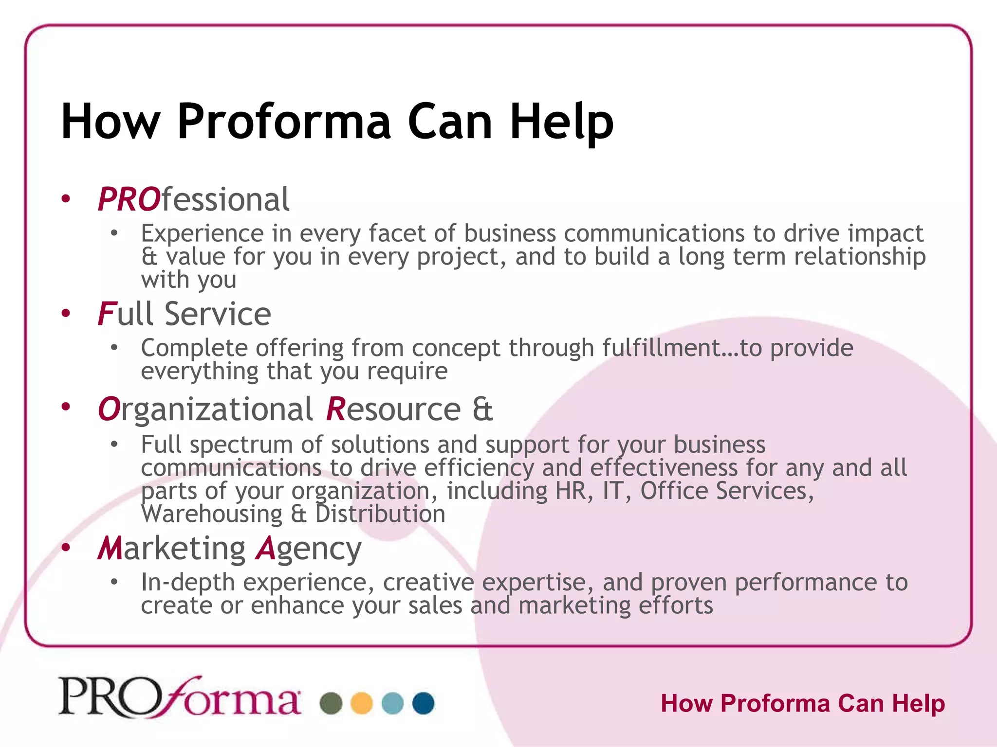 Proforma One Source Infinite Resources | PPT