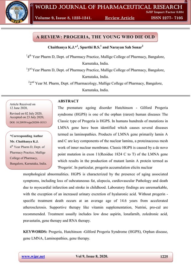Progeria | PDF | Heart and Cardiovascular Diseases | Diseases and ...