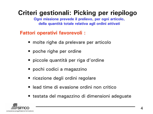 SIMCO: Progettare il picking | PPT SIMCO: Progettare il picking | PPT