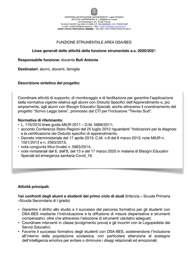 Progetto funzione strumentale dsa bes | PDF