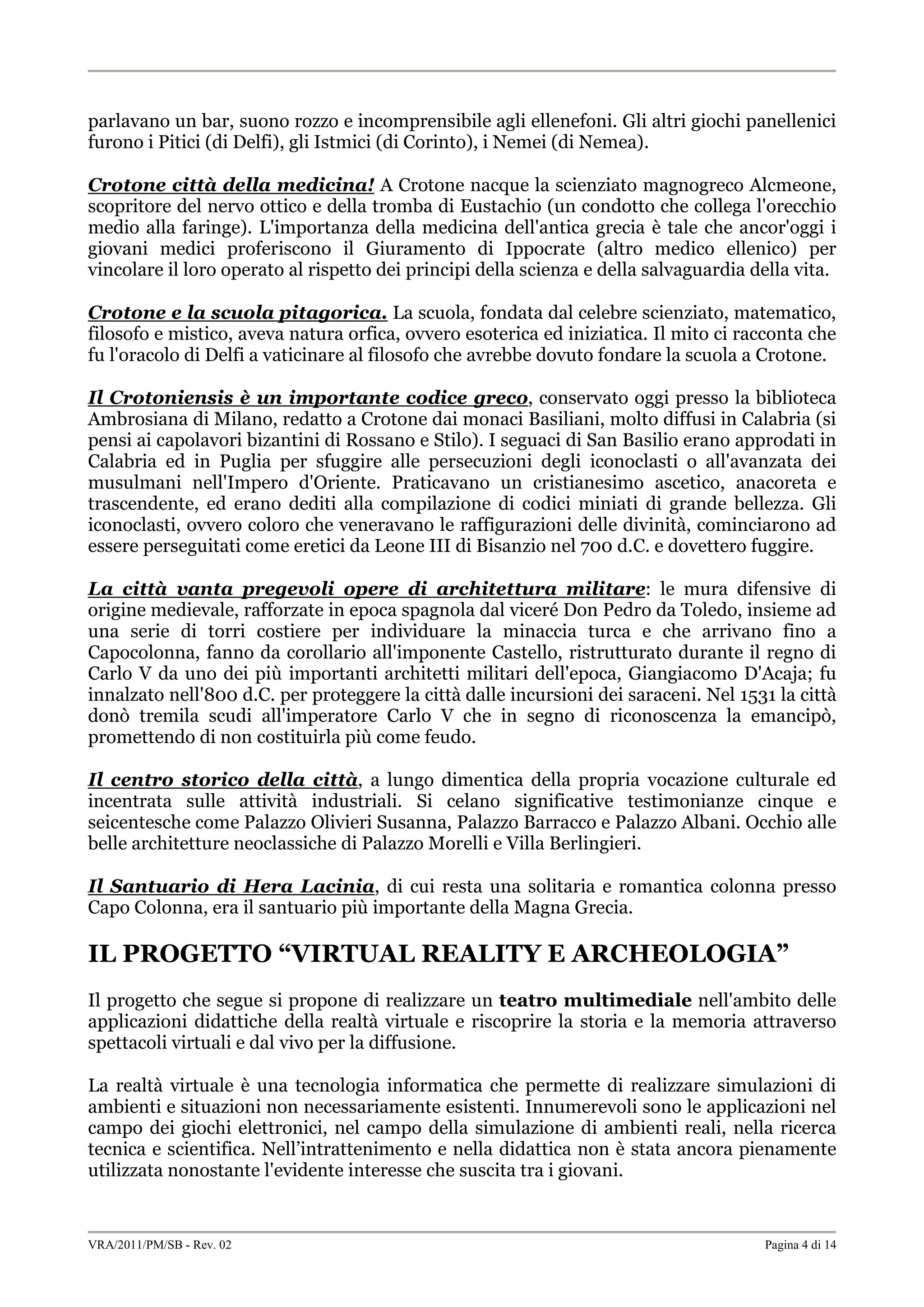 Progetto per la ricostruzione virtuale antica kroton [s.barresi 2001] | PDF